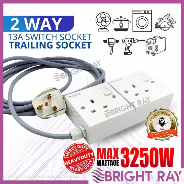 [2 WAY] Extension Plug Box Wire Copper Heavy Duty Extension Power ...