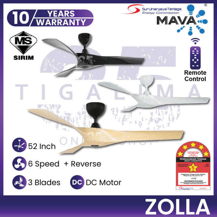 Mava Zolla 52Inch 3 Acrylic Blades 6 Speed Reverse DC Motor with Remote Control Mava Ceiling Fan ...