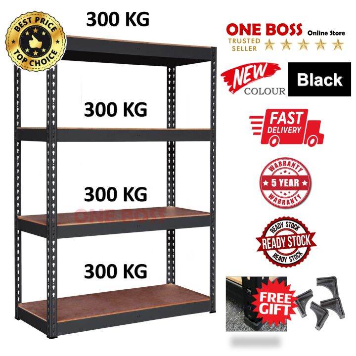 ONE BOSS 【Length 90cm x Depth 30cm 】4 LEVELS BLACK COLOUR BOLTLESS RACK ...
