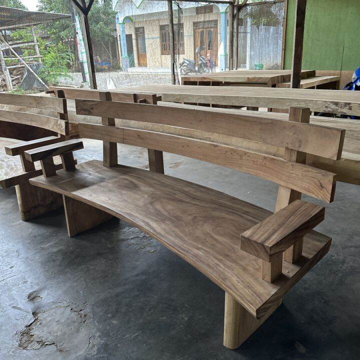 Bench Wood, Bangku Taman Outdoor Kayu Trembesi Solid Ukuran 200 cm x 50 ...