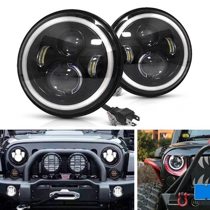 1pc 7inch Running Lights Angel Eyes Car Led H4 75W Led Headlight For ...