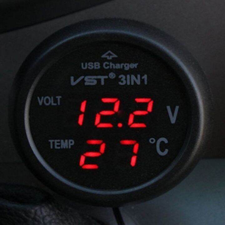 VST VST-706 3-In-1 Car Thermometer / Voltmeter / USB Charger WO | Lazada PH