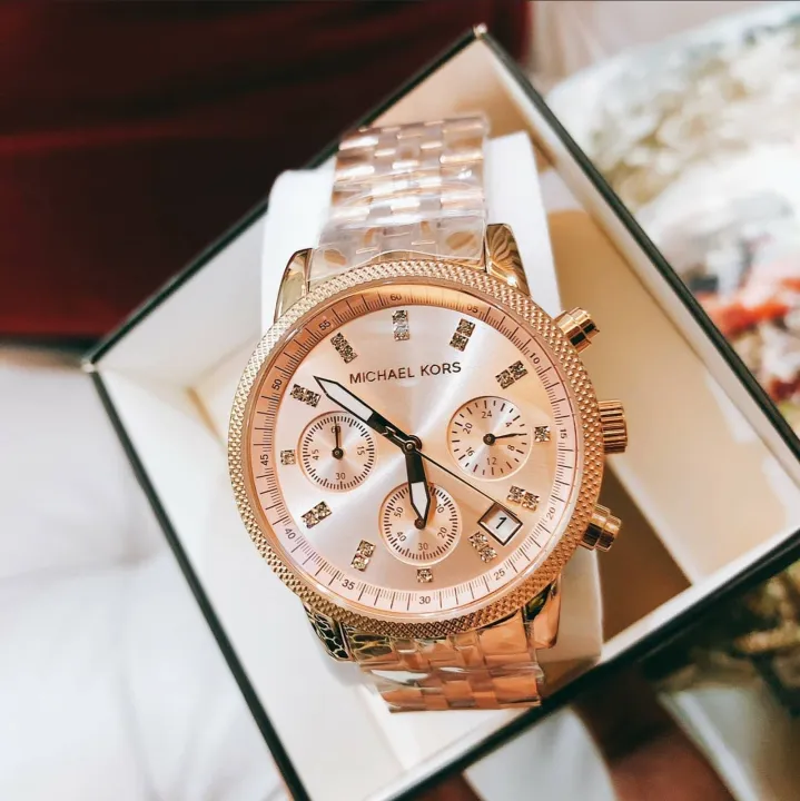 Guaranteed Original Michael Kors Ritz Chronograph Rose Gold-tone Dial ...
