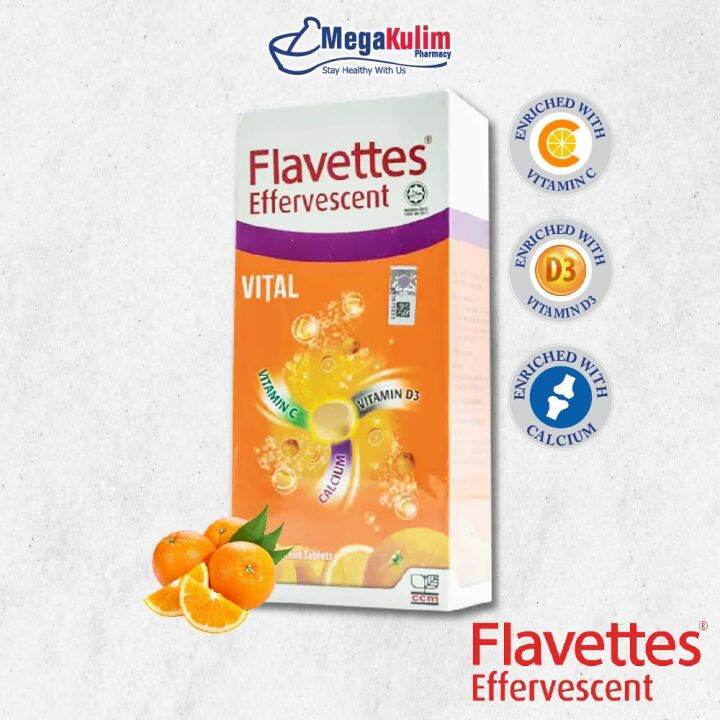 Flavettes Effervescent Vital Vitamin C + Calcium + D3 (30 tablets) | Lazada