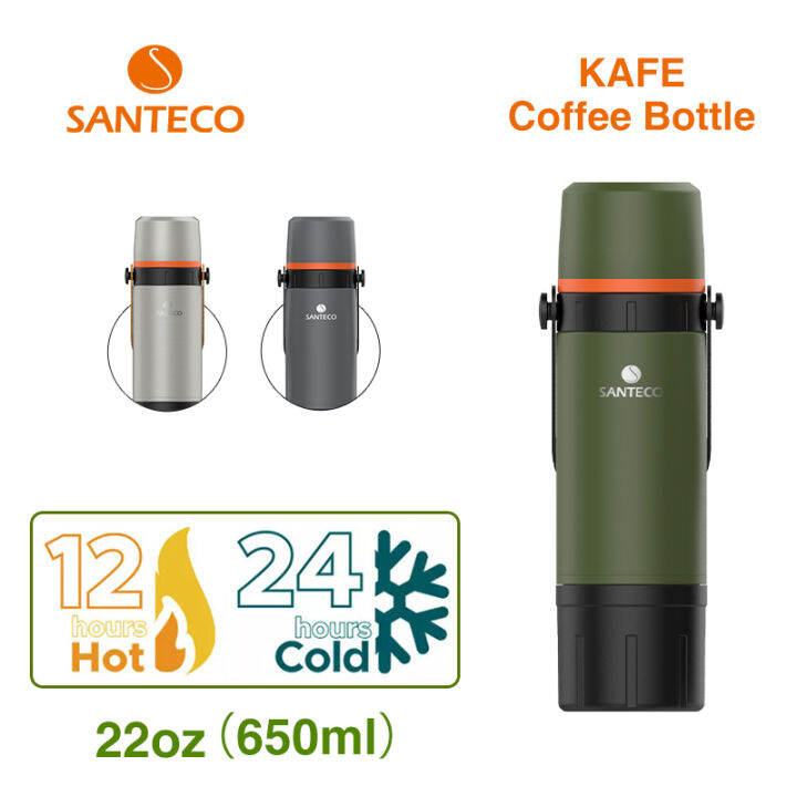 Santeco ขวดกาแฟแบบพกพาพร้อมดริปเปอร์ขวดเหล็กสแตนเลสน้ำกันความร้อนแบบสุญญากาศแก้วกาแฟมีฝาพับฝา ...