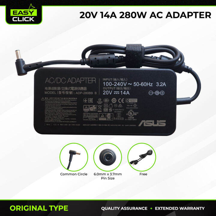 Asus 20V 14A 280W Common Circle 6.0mm x 3.7mm Slim Type Laptop Charger ...