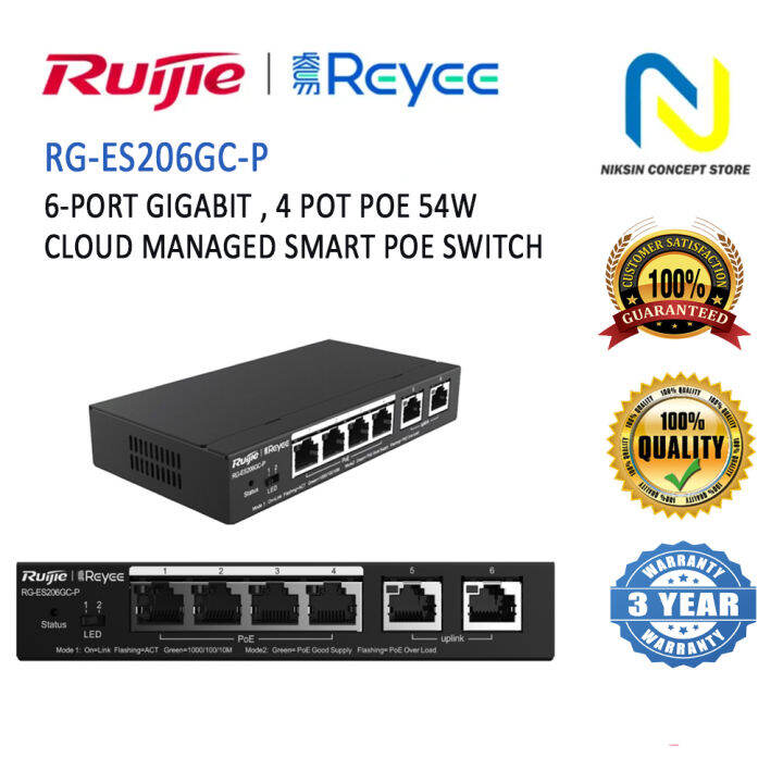 REYEE RUIJIE RG-ES206GC-P 6-Port Gigabit Smart Cloud Mananged PoE Switch | Lazada