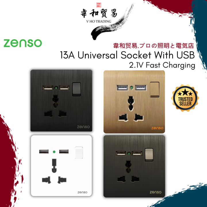 [VHO] Zenso Grande 13A Switches Socket With USB Port Frameless Design ...