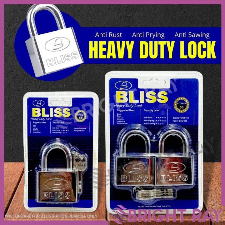 HEAVY DUTY BLISS PADLOCK Chrome Plated Solid Brass Key Manga Pintu ...