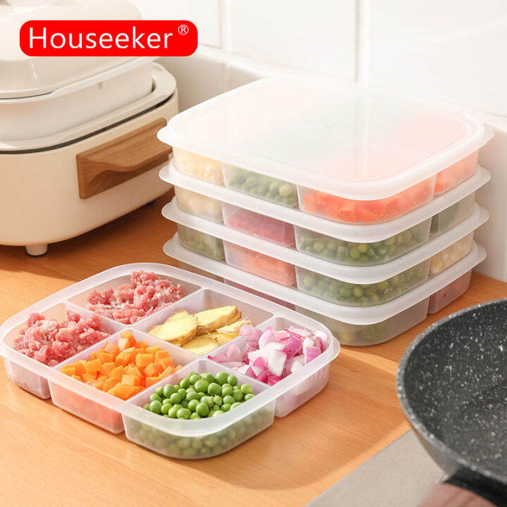 Houseeker 4/5/6 Grids Sealed Food Storage Box Fridge Clear Vegetable ...