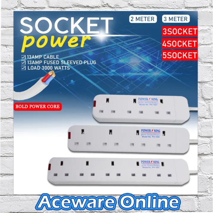 3/4/5 Power Extension Socket Multiple Plug Power Strip Adapter Extender ...
