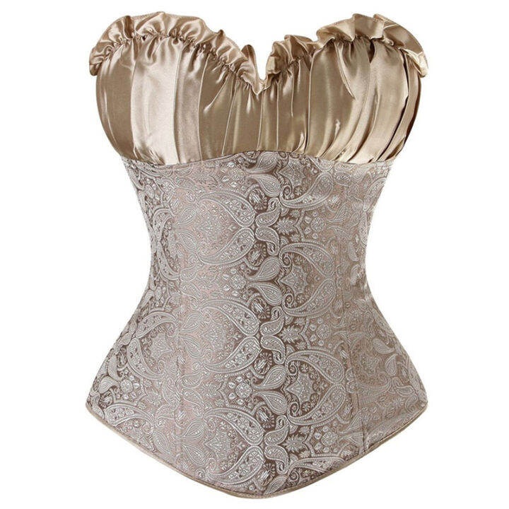Wechery Satin Vintage Corset Tops Zip Jacquard Bustiers Blouse Women ...