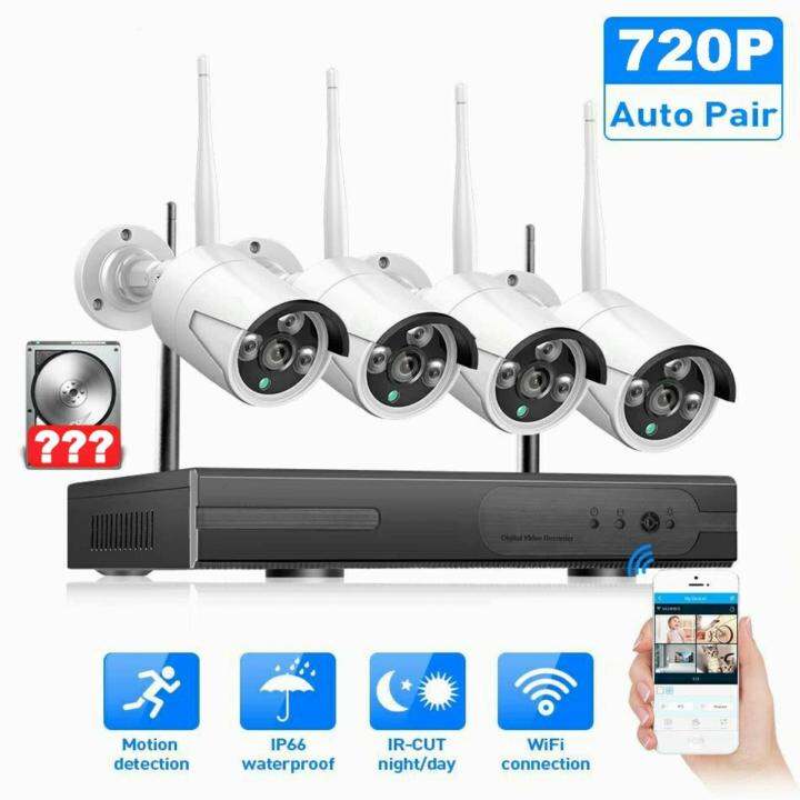 WIFI IP Bullet Camera 720P 4PCS NVR Wireless CCTV Security System Kit ...