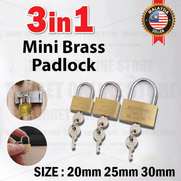 3in1 Mini Brass Padlock Security Luggage Locker with Keys 20mm 25mm ...
