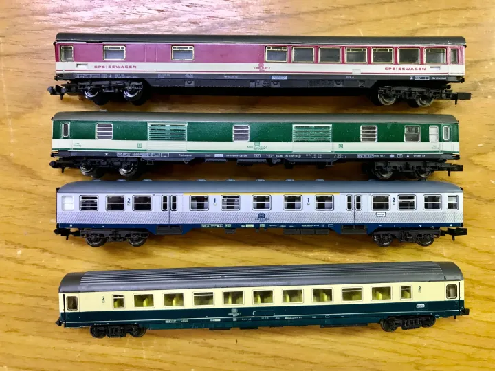 Preowned N Scale Fleischmann Europa Series Passenger Cars, 4 colours ...