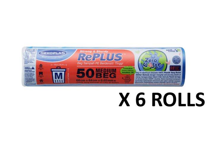 Sekoplas Value Pack Replus HDPE Garbage Bag - Size M (6 Rolls x 50 Pcs ...