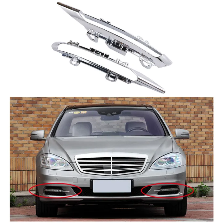 For Benz S-class W221 Chrome Fog Light Frame Front Fence Grille DRL ...