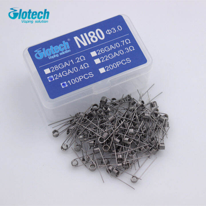 Glotech 100pcs/box 22GA 24GA 28GA NI80 Premade Coils Nichrome Heating ...