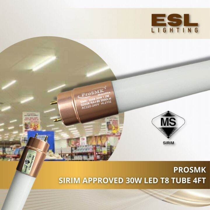 ESL LIGHTING / ProSMK / LED TUBE T8 30W 4FT / 6500K DAYLIGHT / 1Carton -30 PCS SIRIM | Lazada