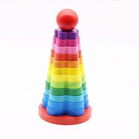 Wooden Toy Rainbow Flower Stacker Toys Building Blocks Colorful Flowers ...