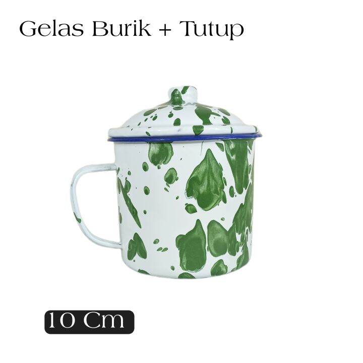 Leoshop888 Gelas Kopi Jadul Cangkir Blirik Hijau Mug Burik Batik Hijau ...