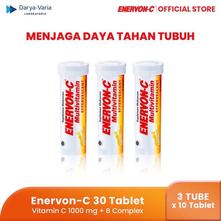 Enervon-C Effervescent Vitamin C dan B Complex Isi 30 Tablet (3 Tube x ...