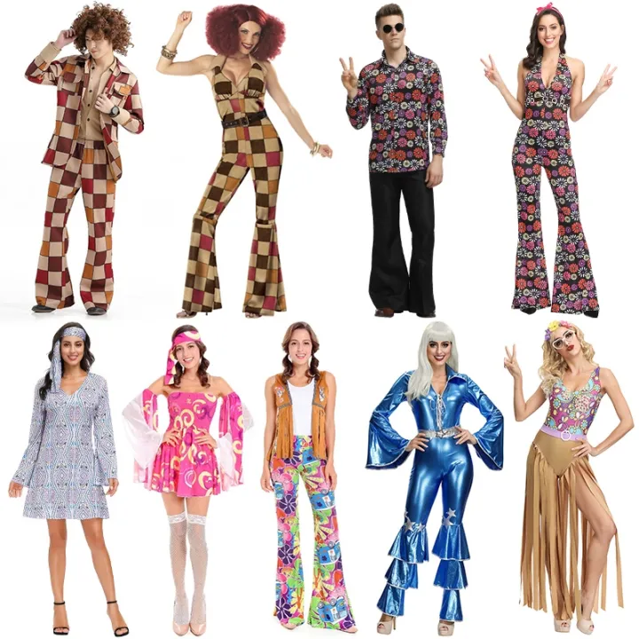 Retro Disco Disco เครื่องแต่งกาย Cos ฮาวาย Hippie Hip Hop Dance Bar 70S ...