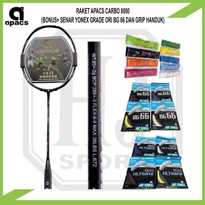 Raket Original Badminton Apacs Carbo 8000 Bonus Senar BG66 | Lazada ...