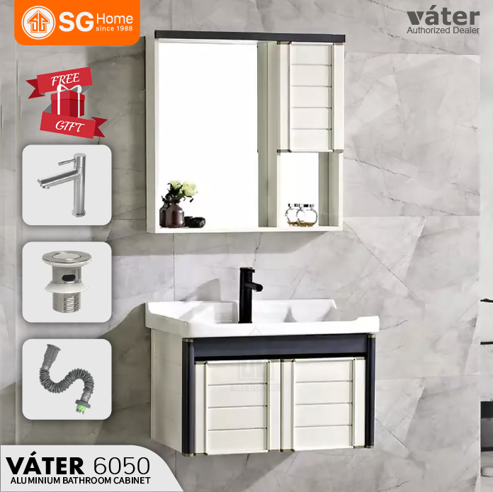 [Vater] Aluminium 6050 Bathroom Basin Cabinet Ceramic Sink With Glass Shelf With Mirror 6050 ...