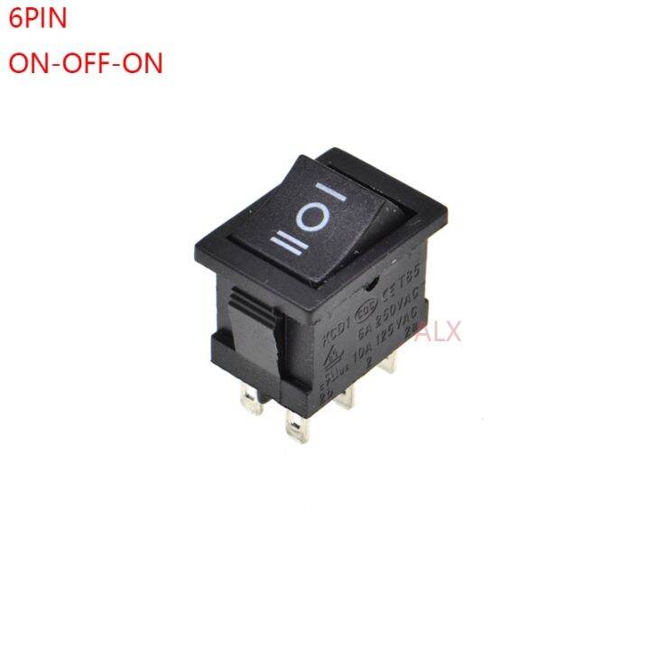 5PCS KCD1-106 DPDT 6PIN black mini Push Button rocker Switch ON/OFF/ON ...