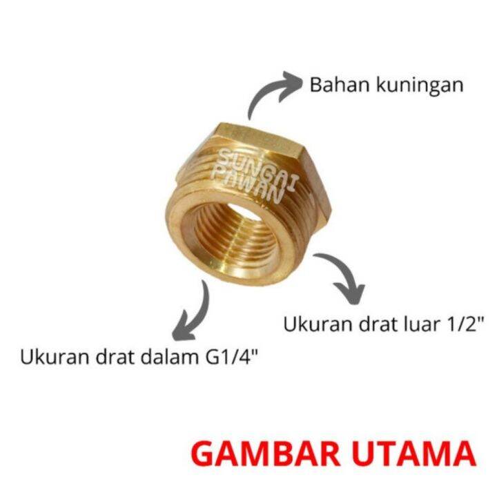 Converter drat luar 1/2 inchi ke drat dalam G1/4 inchi konverter BSPT kuningan pengubah ulir ...