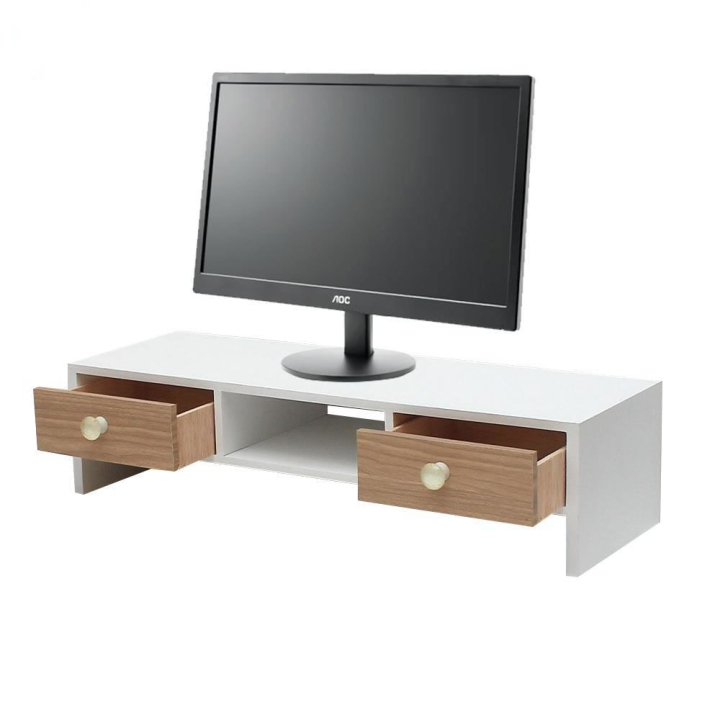 Meja Kecil Aesthetic Stand Monitor Tempat PC Dudukan Komputer 2 Laci ...