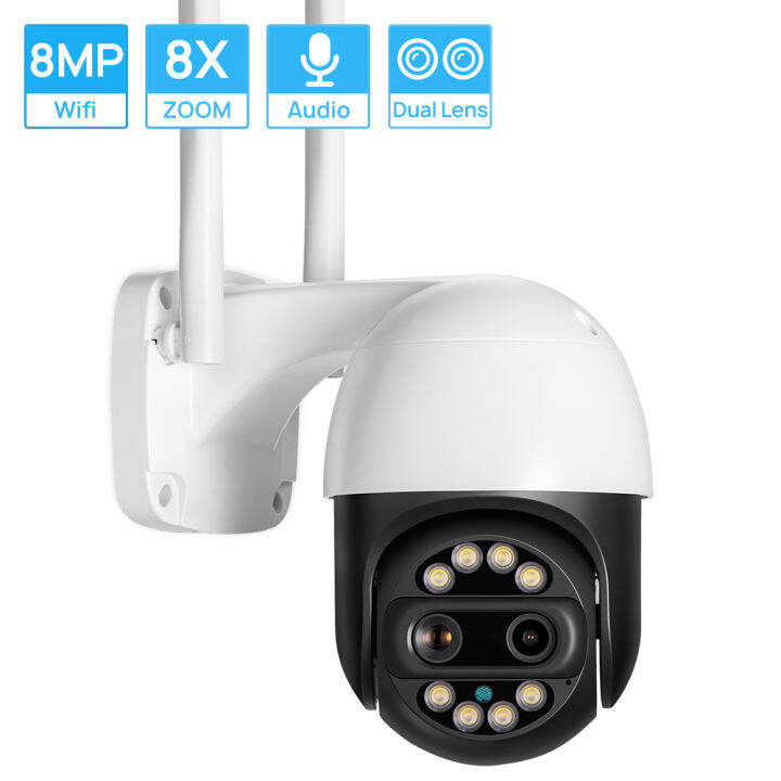 Hamrol 8MP 4K Dual-Lens 8X Zoom PTZ IP Camera WiFi Camera Color Night ...