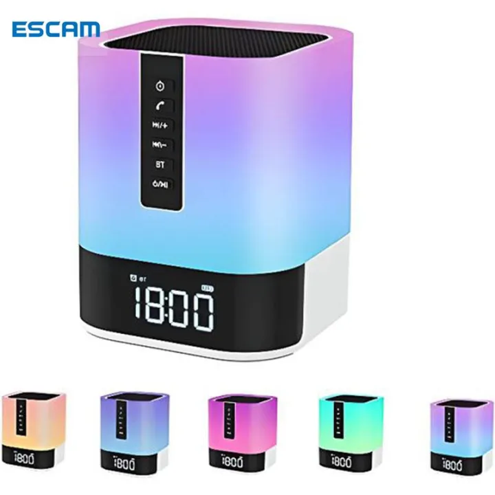 ESCAM 3 in 1 Bedside Lamp Alarm Clock Bluetooth Speaker RGB Color ...