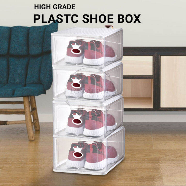 Locaupin Dust-Proof Easy Assemble Set of Frosted Clamshell Front Open Shoe Box Organizer For ...