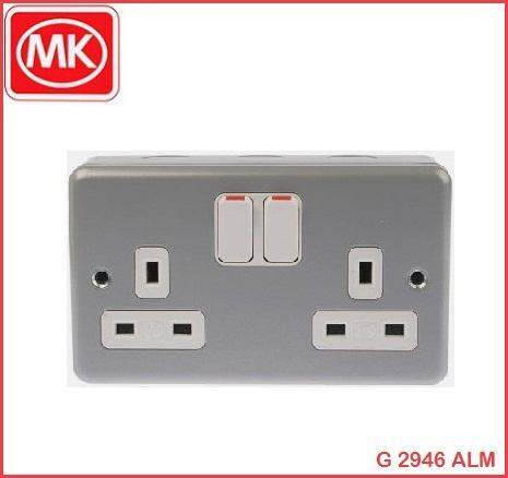 MK G 2946 ALM 13A TWIN GANG METAL CLAD SWITCHED SOCKET OUTLET DOUBLE POLE METAL SWITCH SOCKET ...