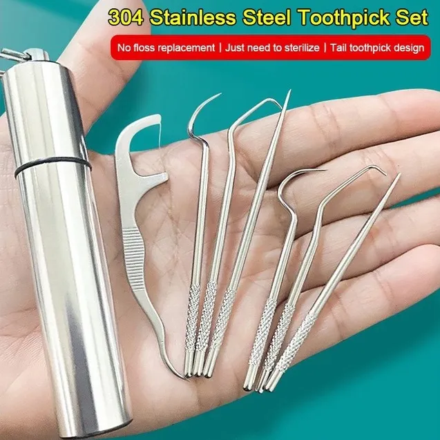 Ezey 304 Stainless Steel Portable Toothpick Metal Picking Teeth ...