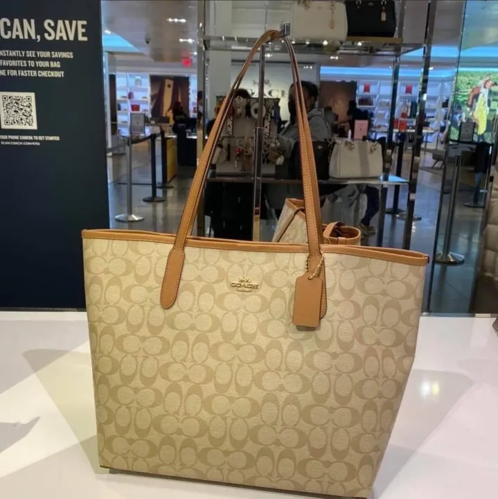 Original Coach City Tote In Signature Coated Canvas Women's Tote Bag C5696 - Light Khaki | Lazada PH