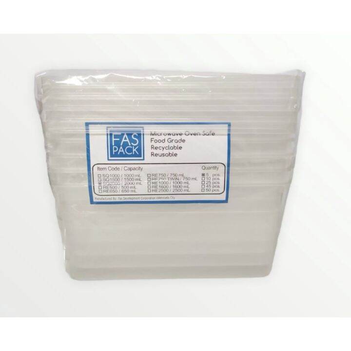 FAS PACK SQ2000 (5 pc /pack) microwavable square container | Lazada PH