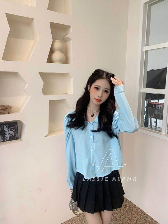 Lassie alpha TS01 blue korea style kemeja | Lazada Indonesia