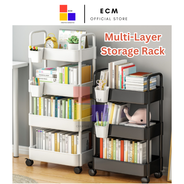 3/4 Layer Racks Plastic Storage Cart Movable Kitchen 3/4 Tier Trolley ...