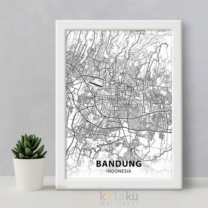 Bandung City Map Art Hiasan Dinding Poster Peta Bandung Wall Decor ...