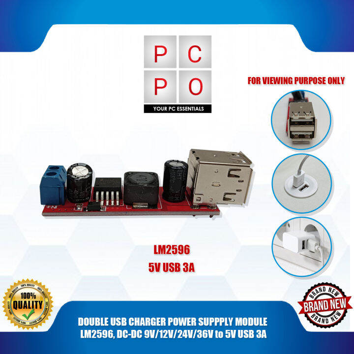 DOUBLE USB CHARGER POWER SUPPPLY MODULE LM2596, DC-DC 9V/12V/24V/36V to ...