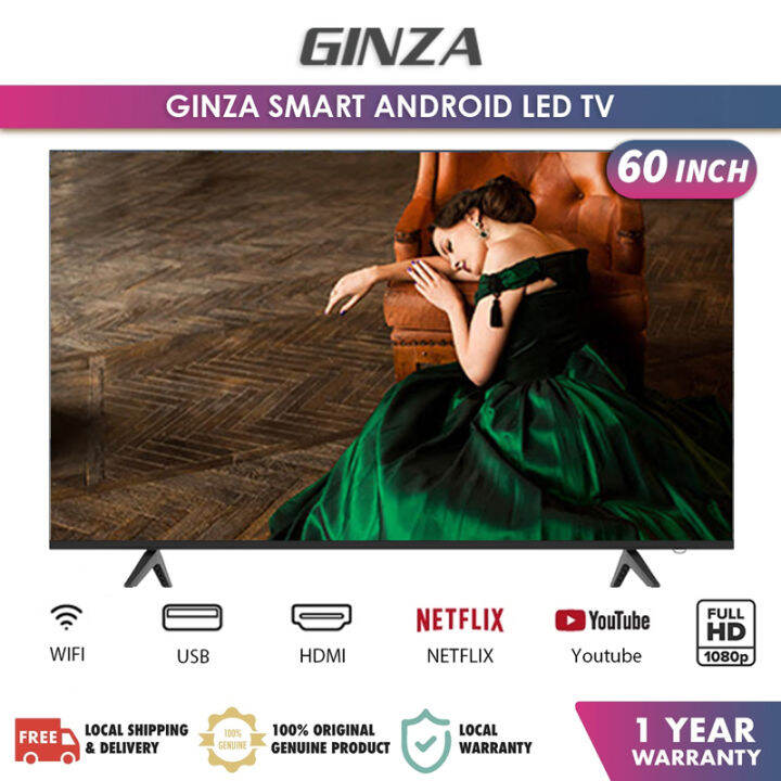 GINZA Smart TV 60 Inches TV 55 50 Full HD LED TV Android TV Flat Screen Smart TV Youtube netflix ...