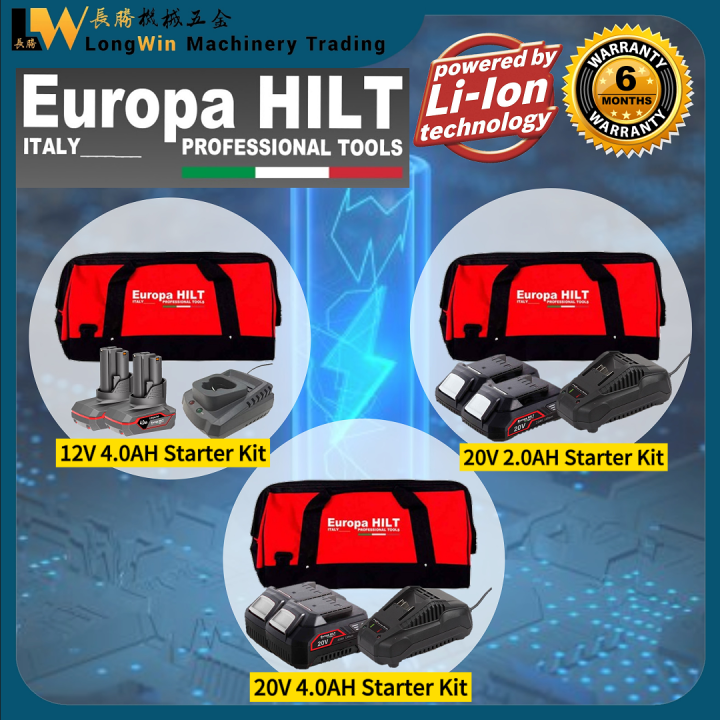 Europa HILT 12V 20V (2.0AH/4.0AH) Li-Ion Battery & Charger Starter Kit | Lazada
