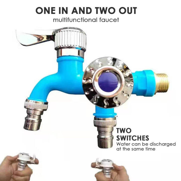 Dual Control Faucet Double Outlet Water Tap 1/2" Universal Interface ...