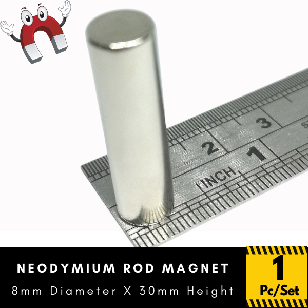 1 Pc. Neodymium Magnet 8mm Diameter x 30mm Height, N52 Super Strong ...