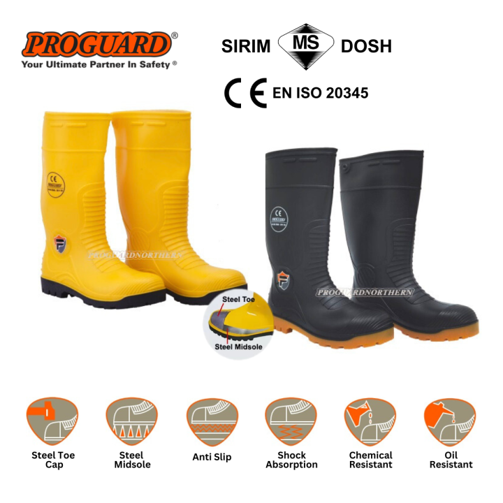 Soft PVC Yellow Safety Wellington Rubber Boots c/w Steel Toe Cap Steel ...