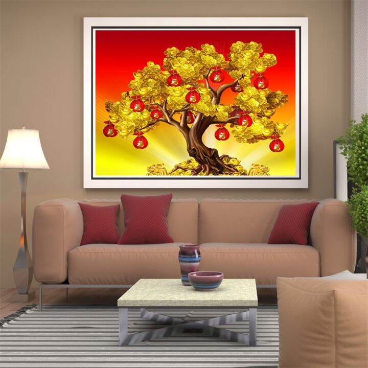 Golden Money Tree Canvas Painting House Living Room Wall Decor Poster ...