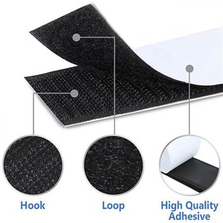 1M Strong Non-marking Self-adhesive Self-adhesive Nylon Hook and Loop Velcro Strap Black and ...